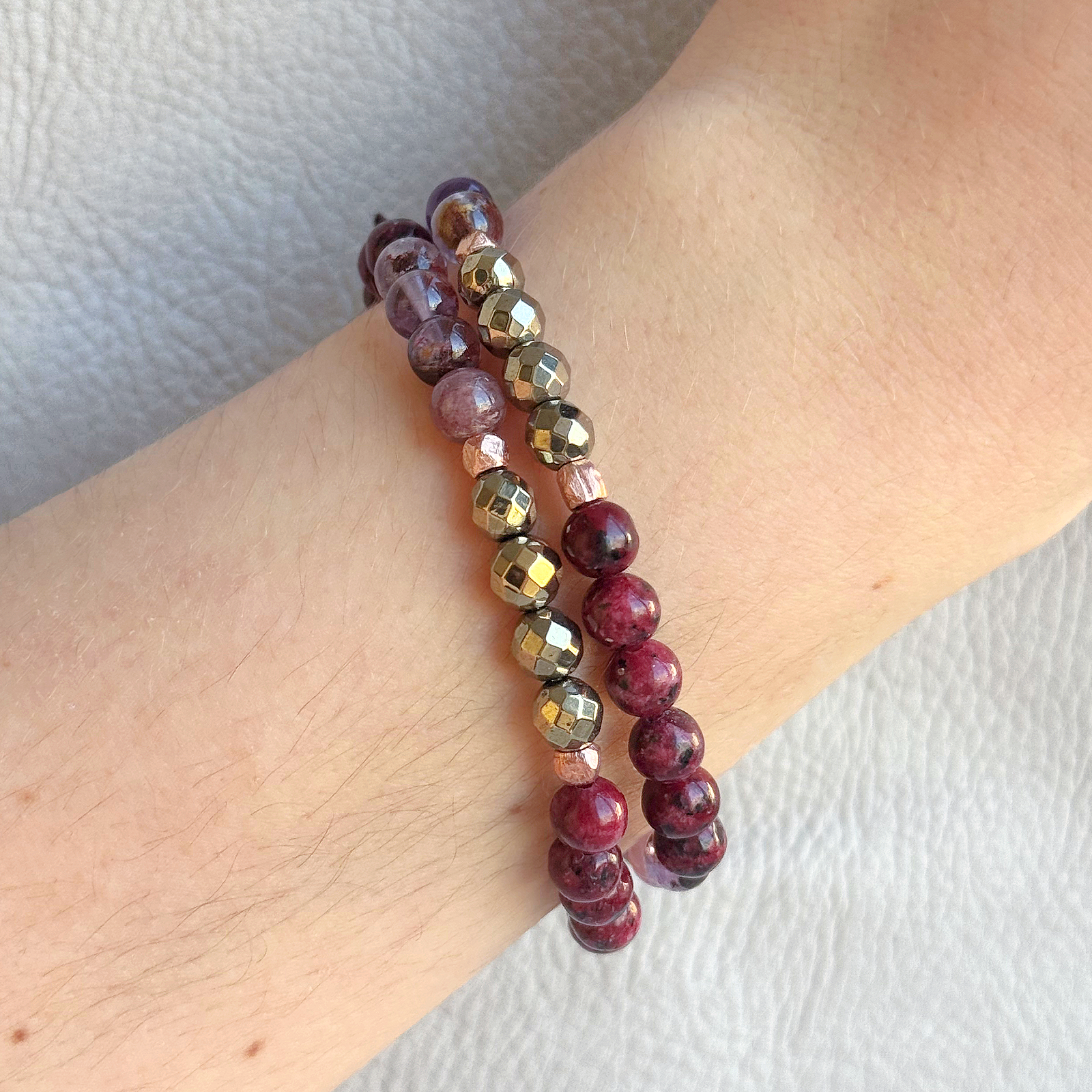 Phantom Amethyst, Maroon Jade, & Hematite Mini Stacke...