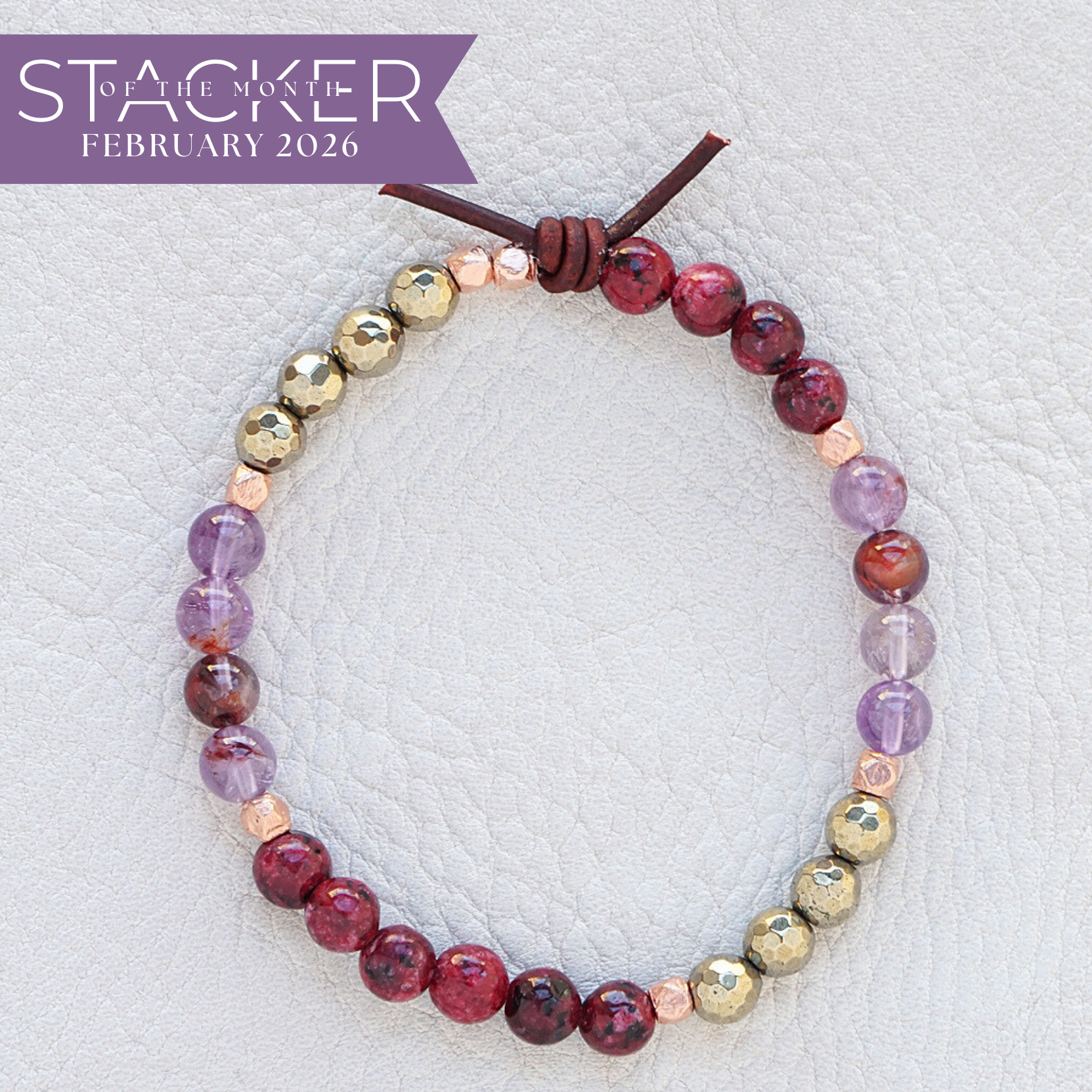 Phantom Amethyst, Maroon Jade, & Hematite Mini Stacke...